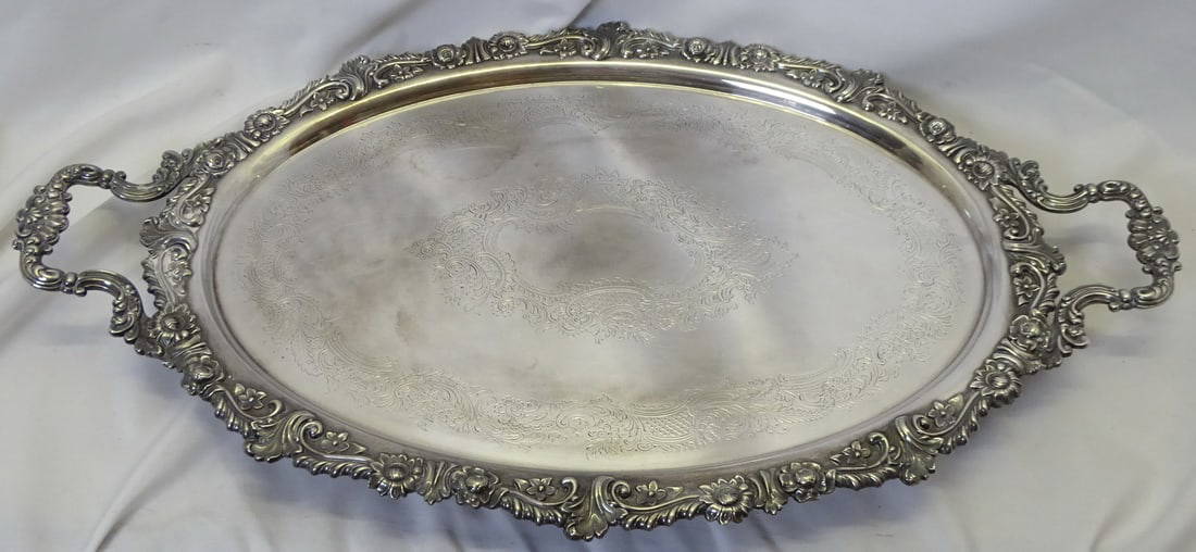 Impressive Oval Footed Silver Plated Two Handled Butlers Tray, 3" X 30 ...