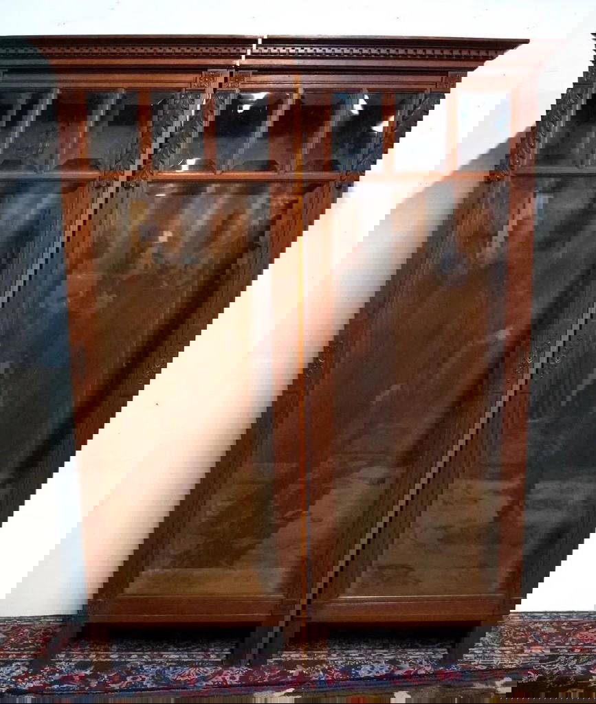 Vintage Carved Wood Glass Door Book Cabinet In Two Parts Auction