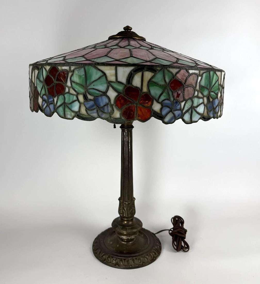 Buy Handel Signed Table Lamp With Tiffany Style Leaded Glass Shade ...