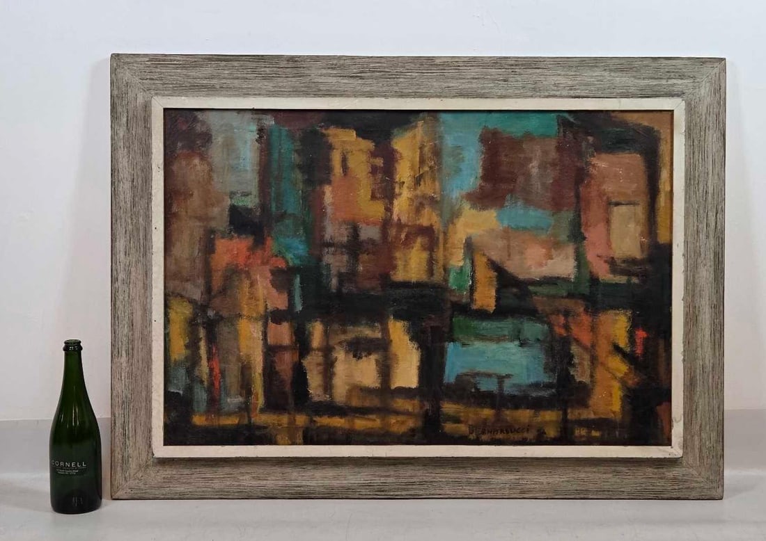Frank Bernarducci Mid-century Modern Cubist Abstract Cityscape Oil On ...