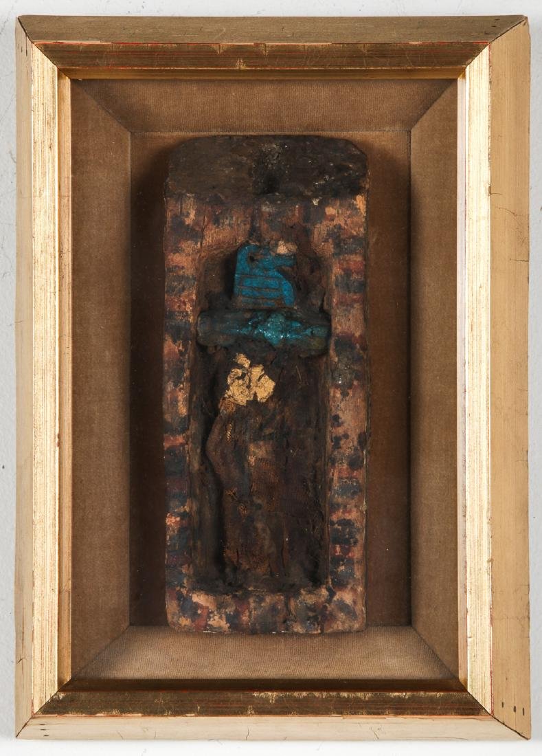 Ancient Egyptian Wood Sarcophagus With Mummified Bird.
