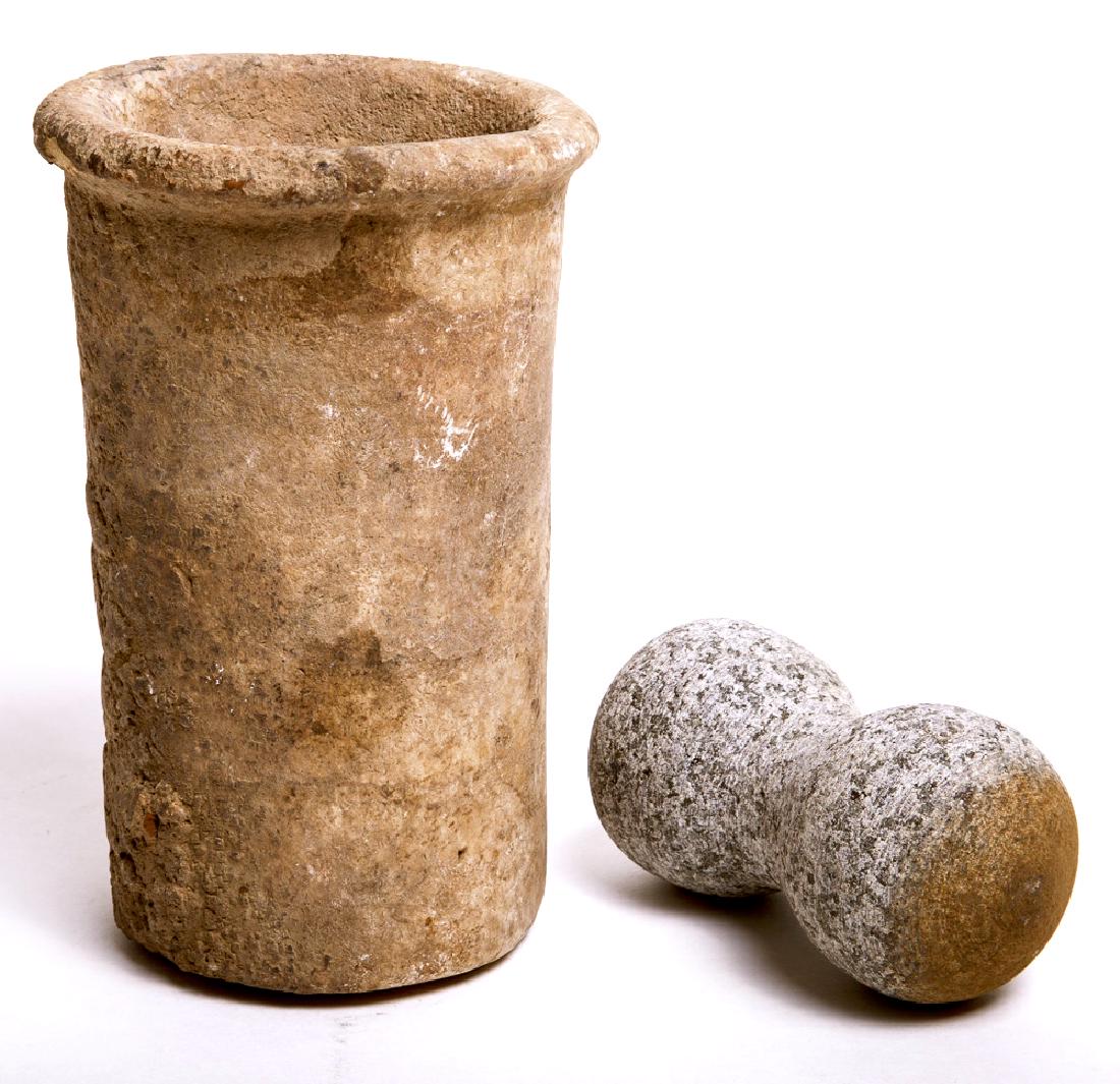 Ancient Roman Basalt Stone Mortar with Pestle c.2nd cen