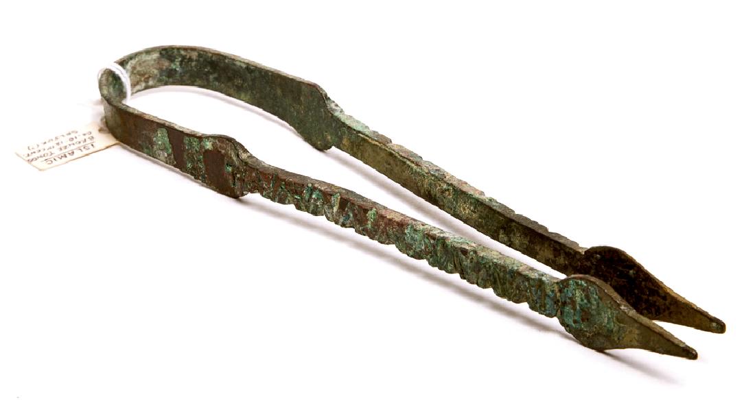 Ancient Islamic Bronze Tongs C.12th Century Ad.
