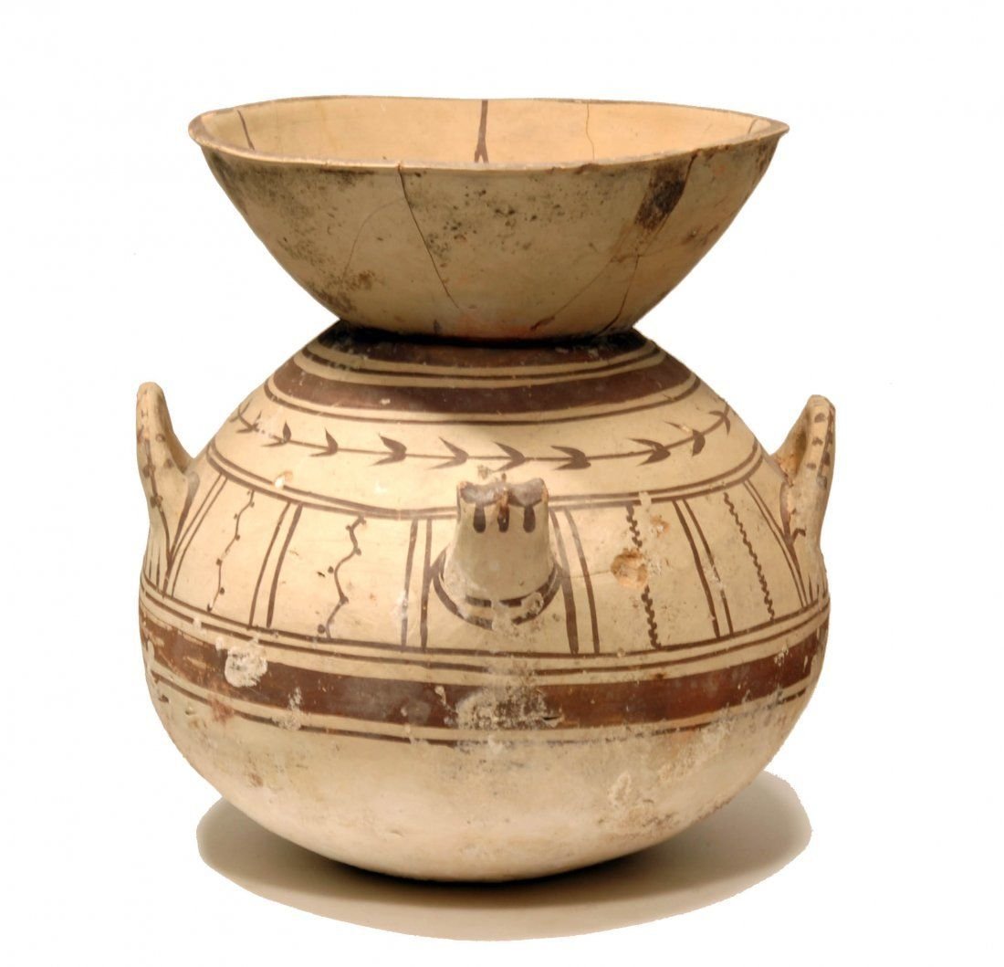 Large Ancient Daunian Pottery Funnel Krater Ca. 350 BC.