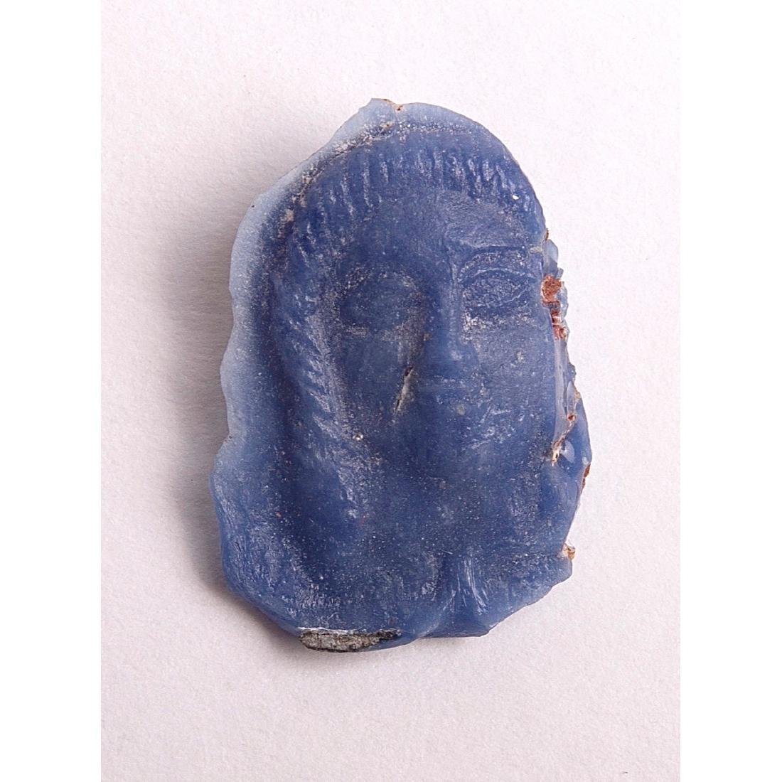 Ancient Phoenician Blue Glass Double Face Amulet c.300B