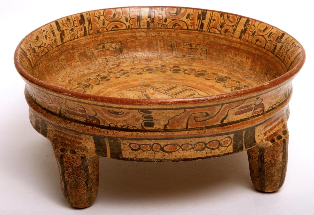 Ancient Pre Columbian Mayan Rattle Legged Polychrom