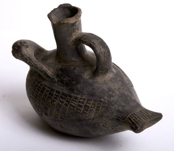 Ancient Pre Columbian Chimu Chambered Bird Head Vessel