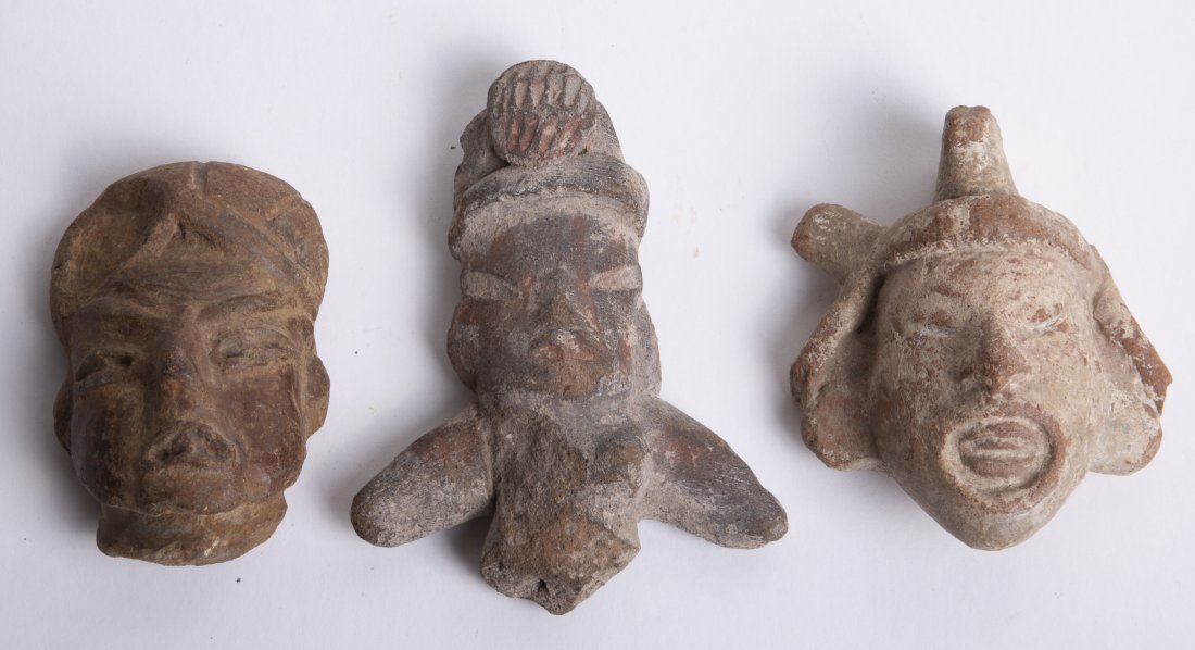 Ancient Pre Columbian Pair Of Mayan Pottery Heads.