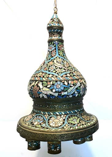 Large Islamic Ottoman Syrian Enamel Lamp C.19th