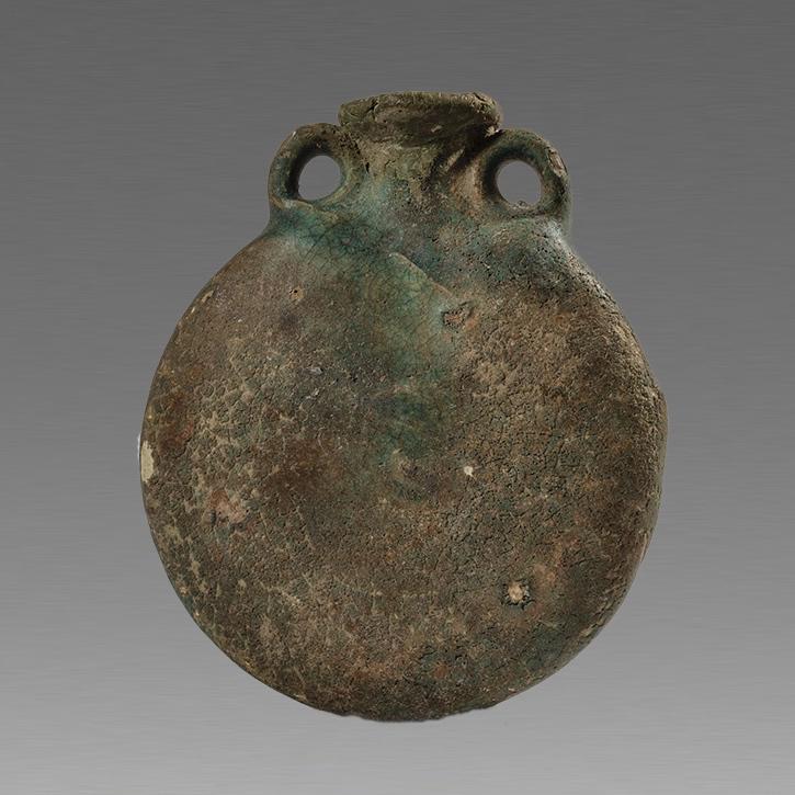 Ancient Roman Egypt Glazed Clay Pilgrim Flask C.4th