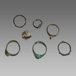 Lot Of 7 Roman Bronze Rings.