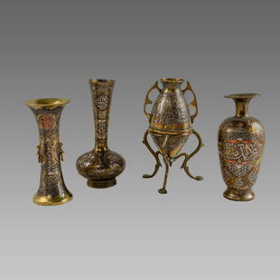 Antique Mamluk Revival Syrian Silver Inlaid Brass