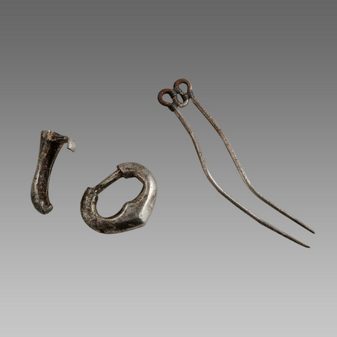 Lot Of 2 Ancient Roman Silver Buckle, Pin C.2nd Century