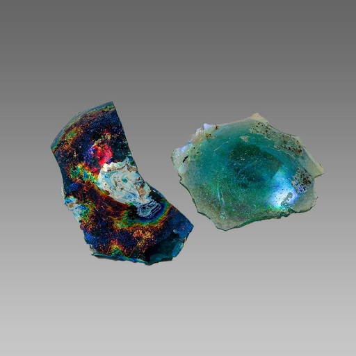 Lot Of 2 Ancient Roman Glass Fragments C.2nd Century