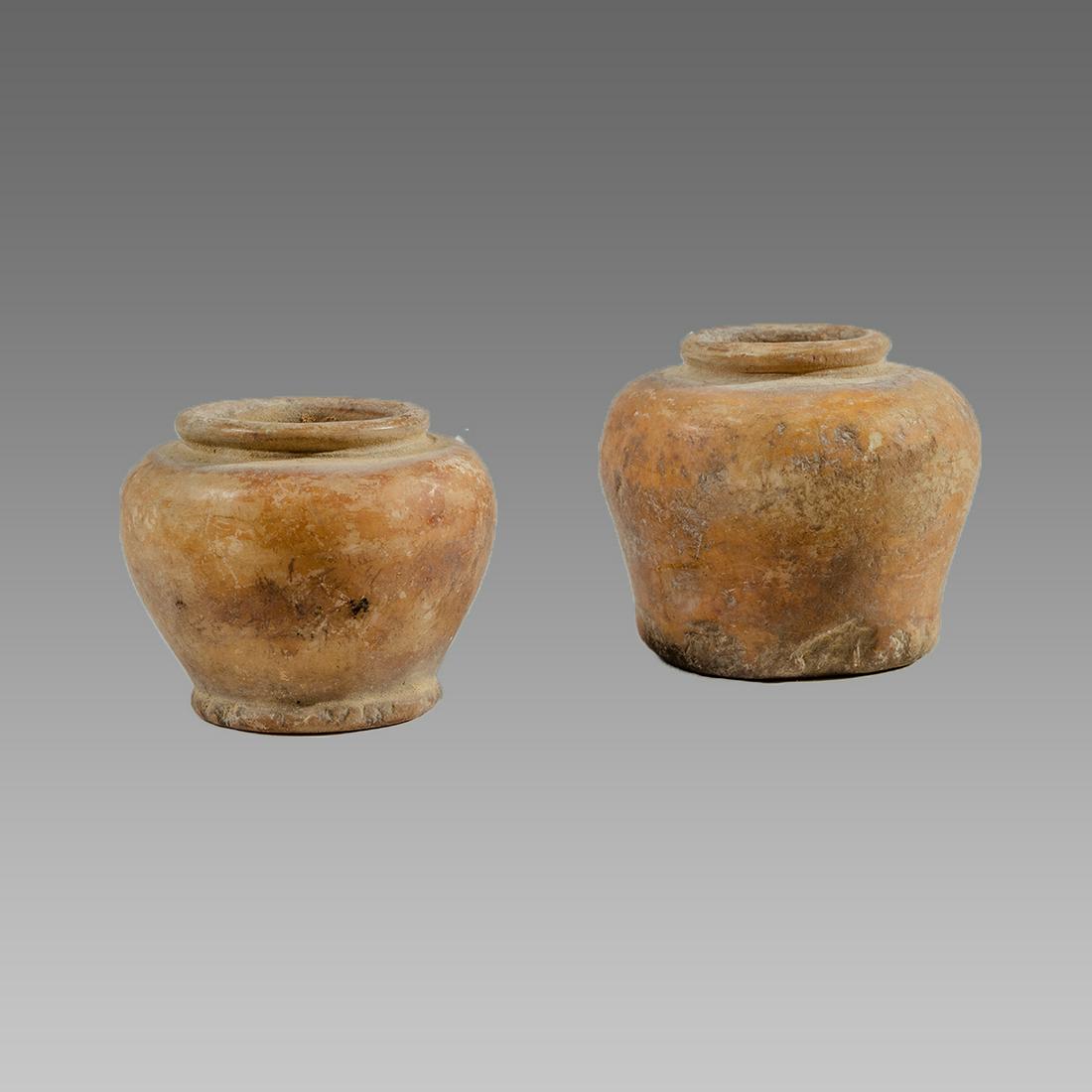 Lot Of 2 Ancient Egyptian Alabaster Jars C.300 Bc.