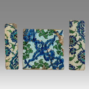 Lot Of 2 Ottoman Iznik Ceramic Tiles C.17th Century.