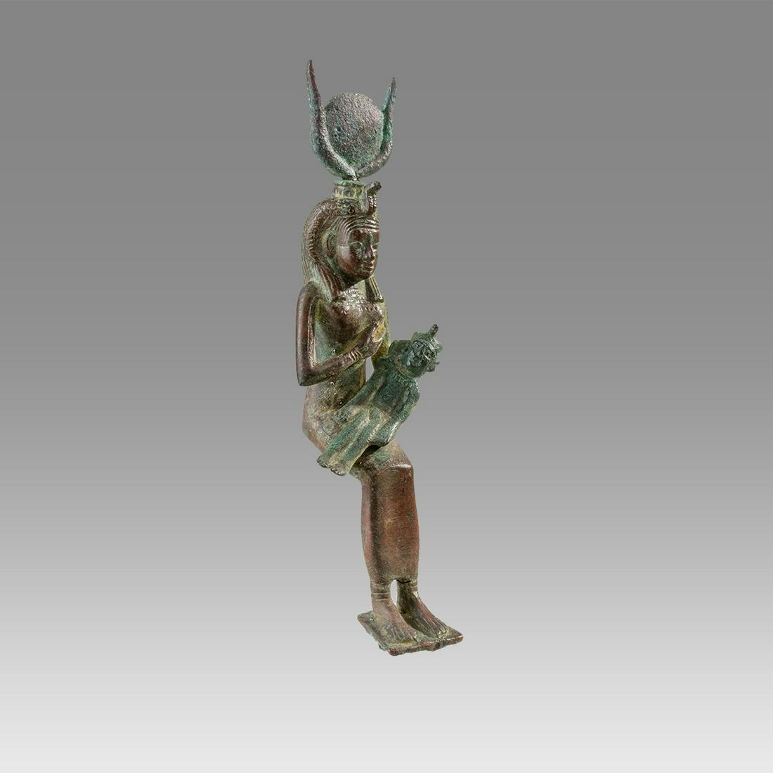 Ancient Egyptian Bronze Isis With Child Horus C.600 Bc.