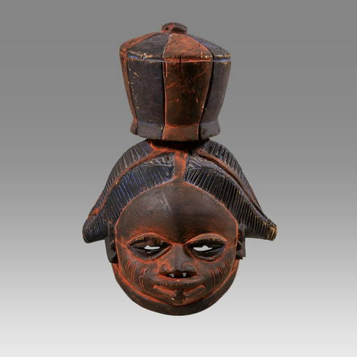 African, Yoruba Gelede Ceremony Helmet Mask With Red Paint.