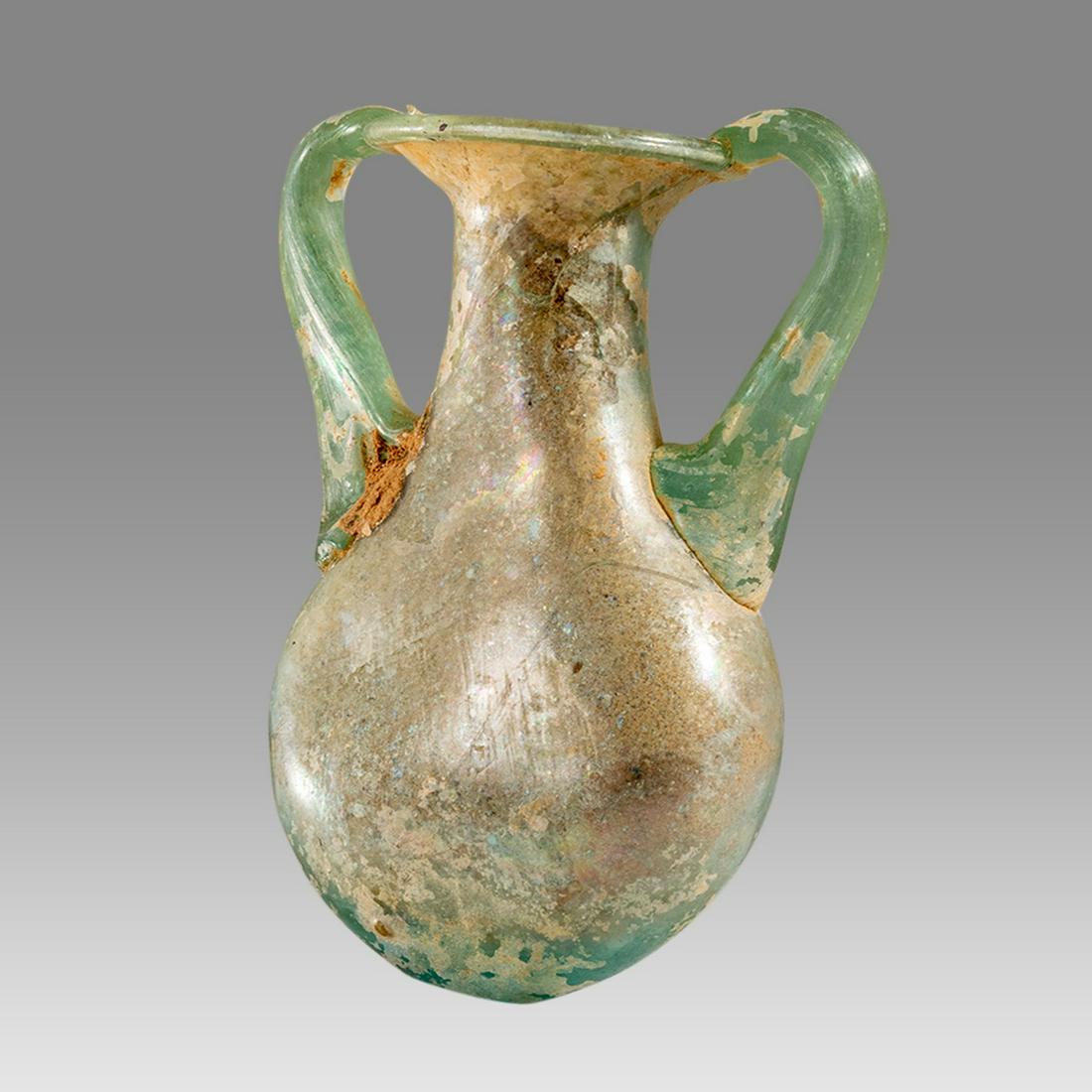 Ancient Roman Glass Flask C.2nd Century Ad.