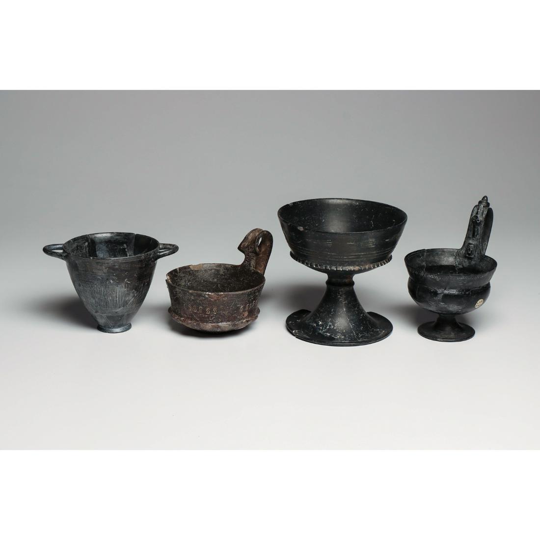 Lot of 4 Ancient Etruscan Bucchero & Impasto Ware Vessels c.6th century ...