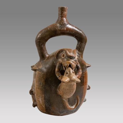 Vicus Chicken Eating Mouse Pottery Vessel.