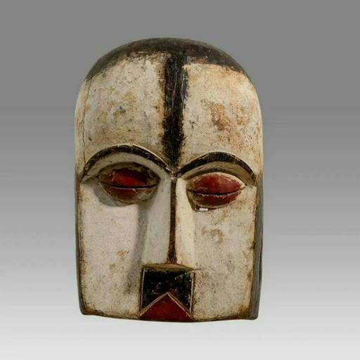 Africa, Gabon Fang Square Face Mask, White Pigment On Black.