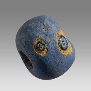 Ancient Roman Period Antiquities Blue Glass Eye Bead, C. 1st–4th Century Ce