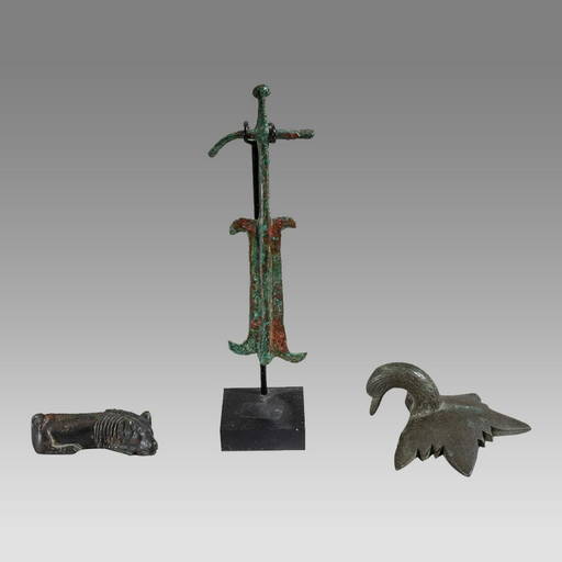 Lot Of 3 Ancient Roman Bronze Fortuna Rudder, Dog And Bird Attachment C ...