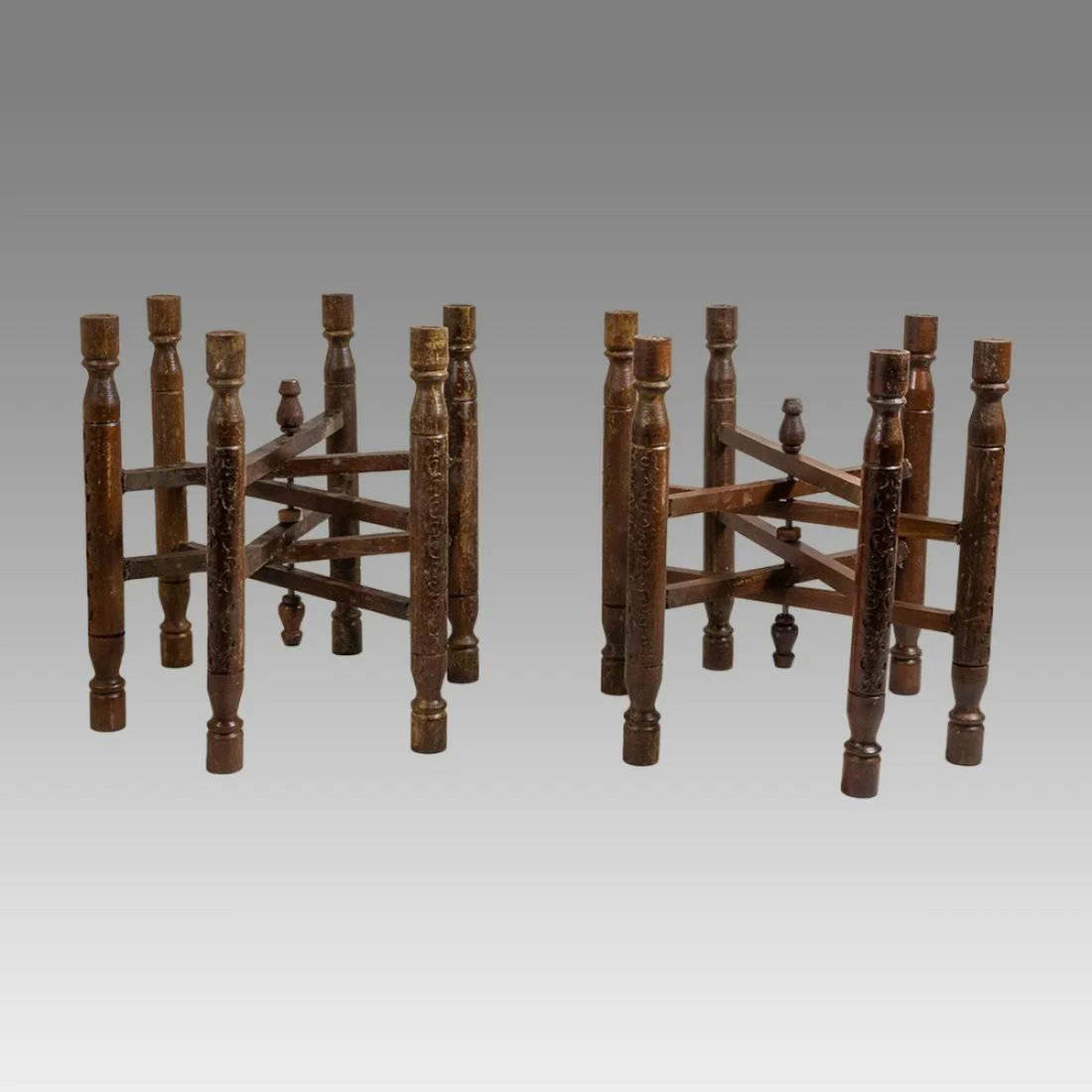 A Pair Of Middle Eastern Syrian Wood Tray Stands. Auction