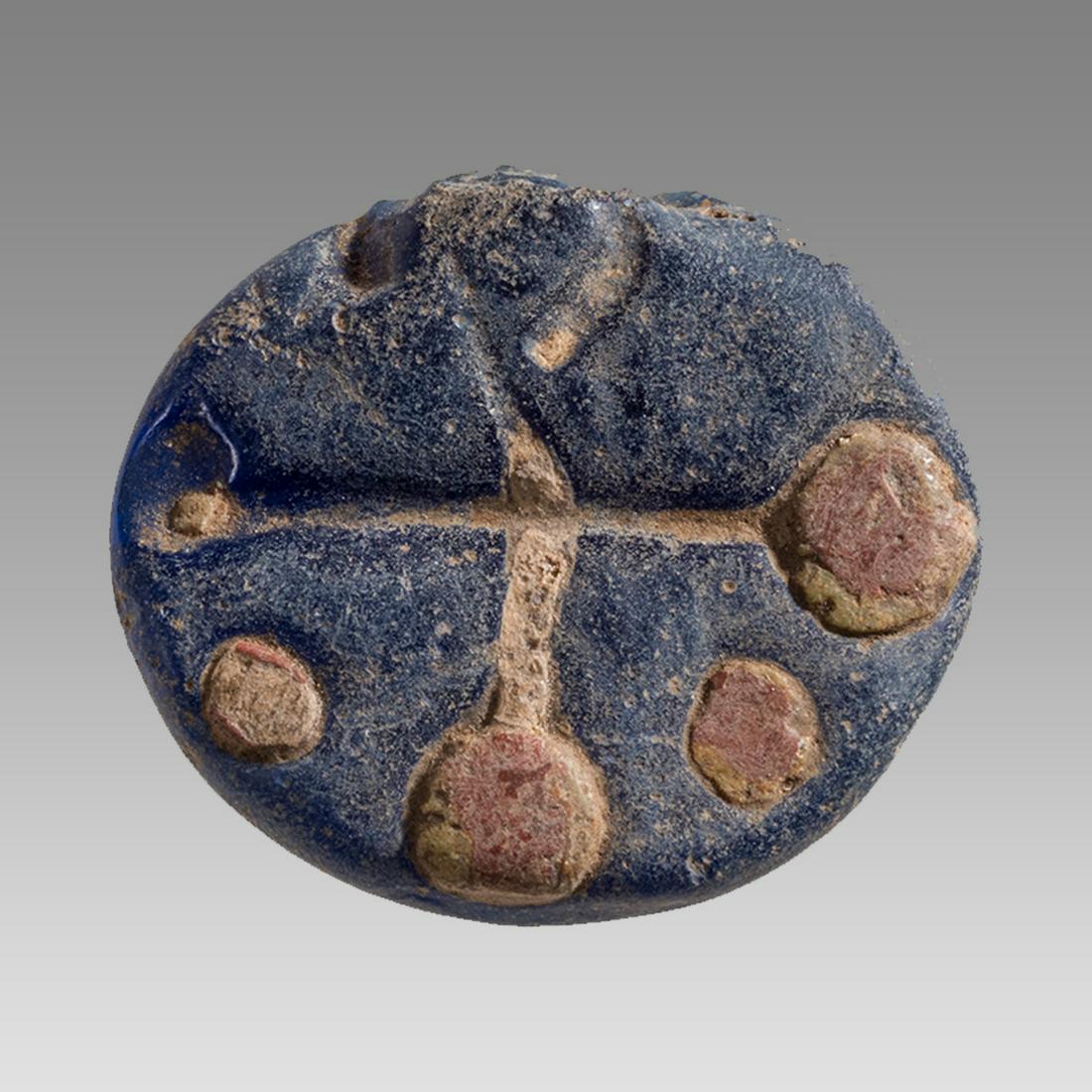 Ancient Roman Pendant With Christogram Chi Rho, Dark Blue Glass With ...