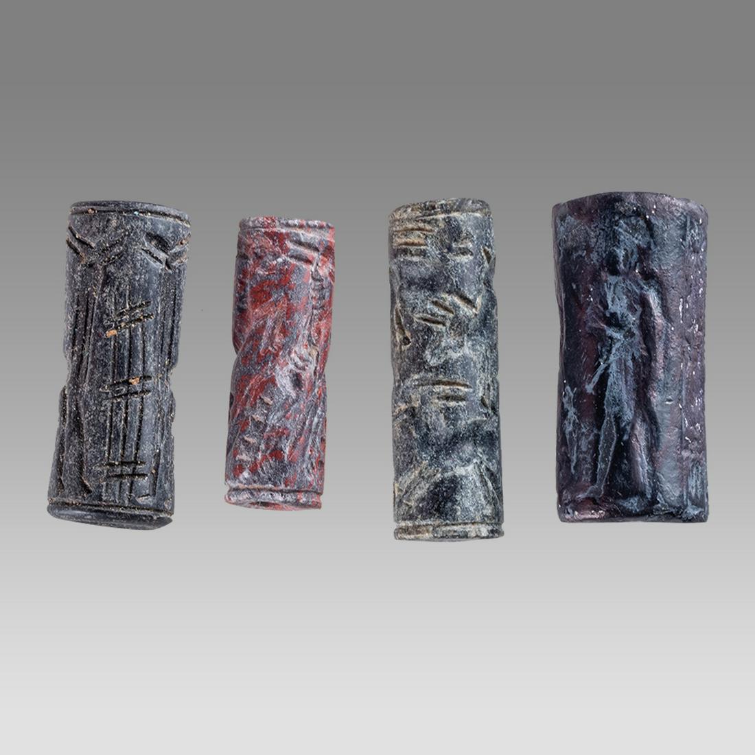 Lot Of 4 Mesopotamian Style Stone Cylinder Seals With Animals. Auction