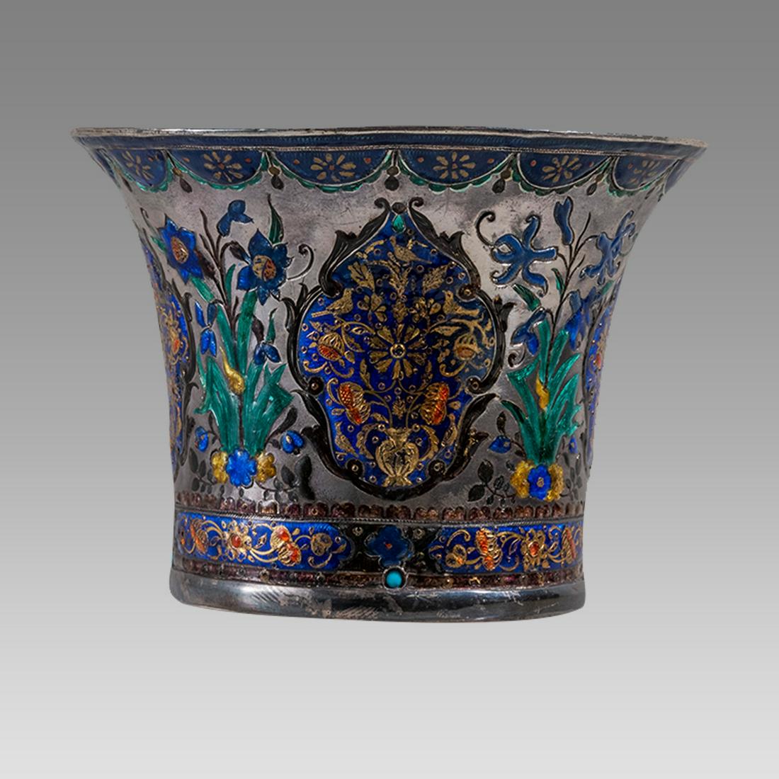 19th Century Persian Qajar Silver With Enamel Hookah Top. Auction