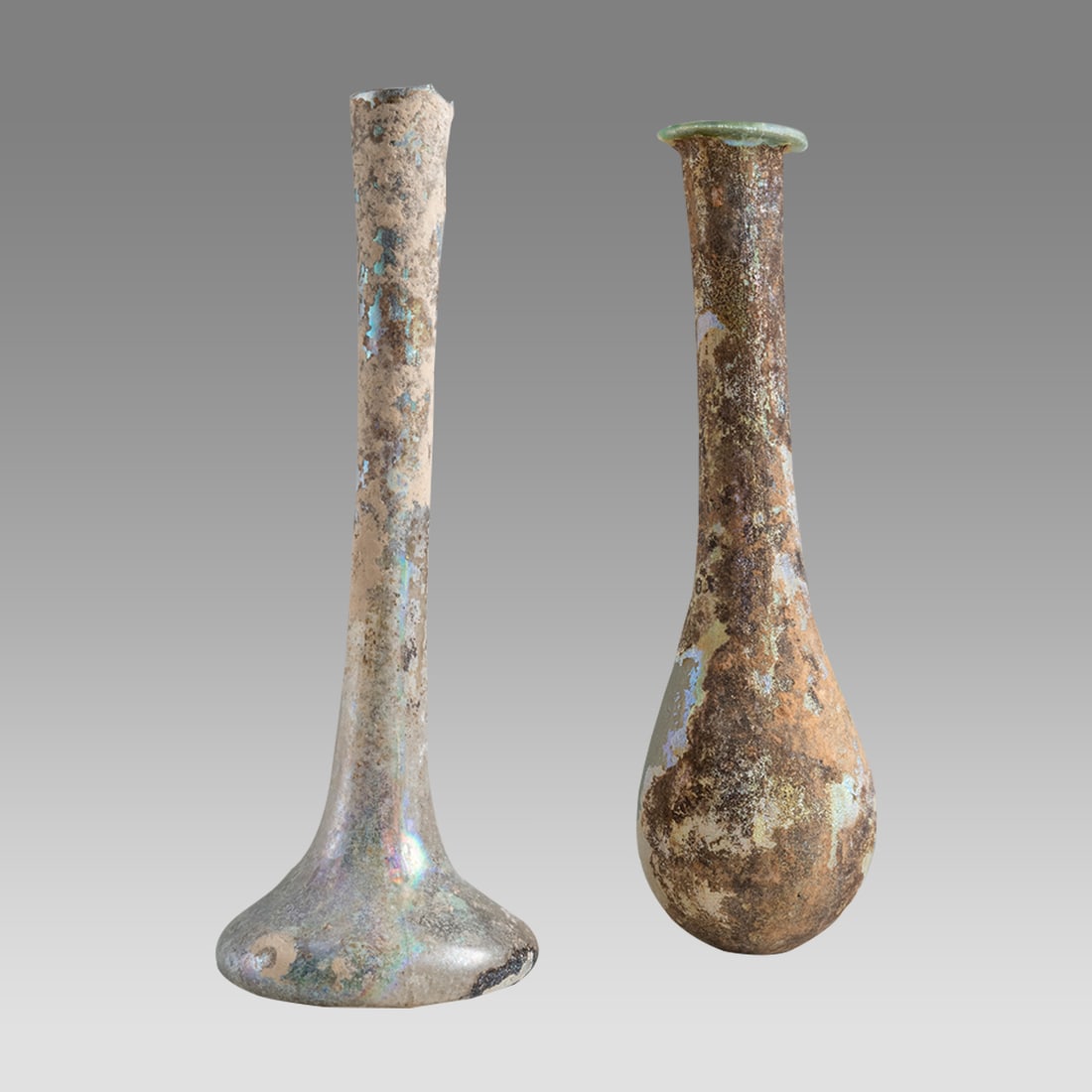 Lot Of 2 Ancient Roman Glass Bottles C.1st-4th Century Ad. Auction