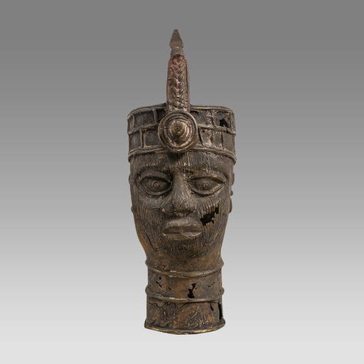African Benin Bronze Oba Head Sculpture From Nigeria.