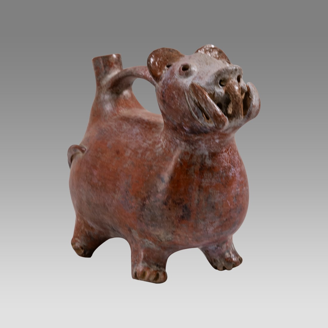 Vicus Style Jaguar Pottery Vessel . Auction