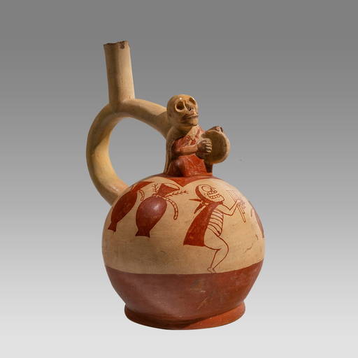 Moche Style Skeleton Stirrup Vessel.