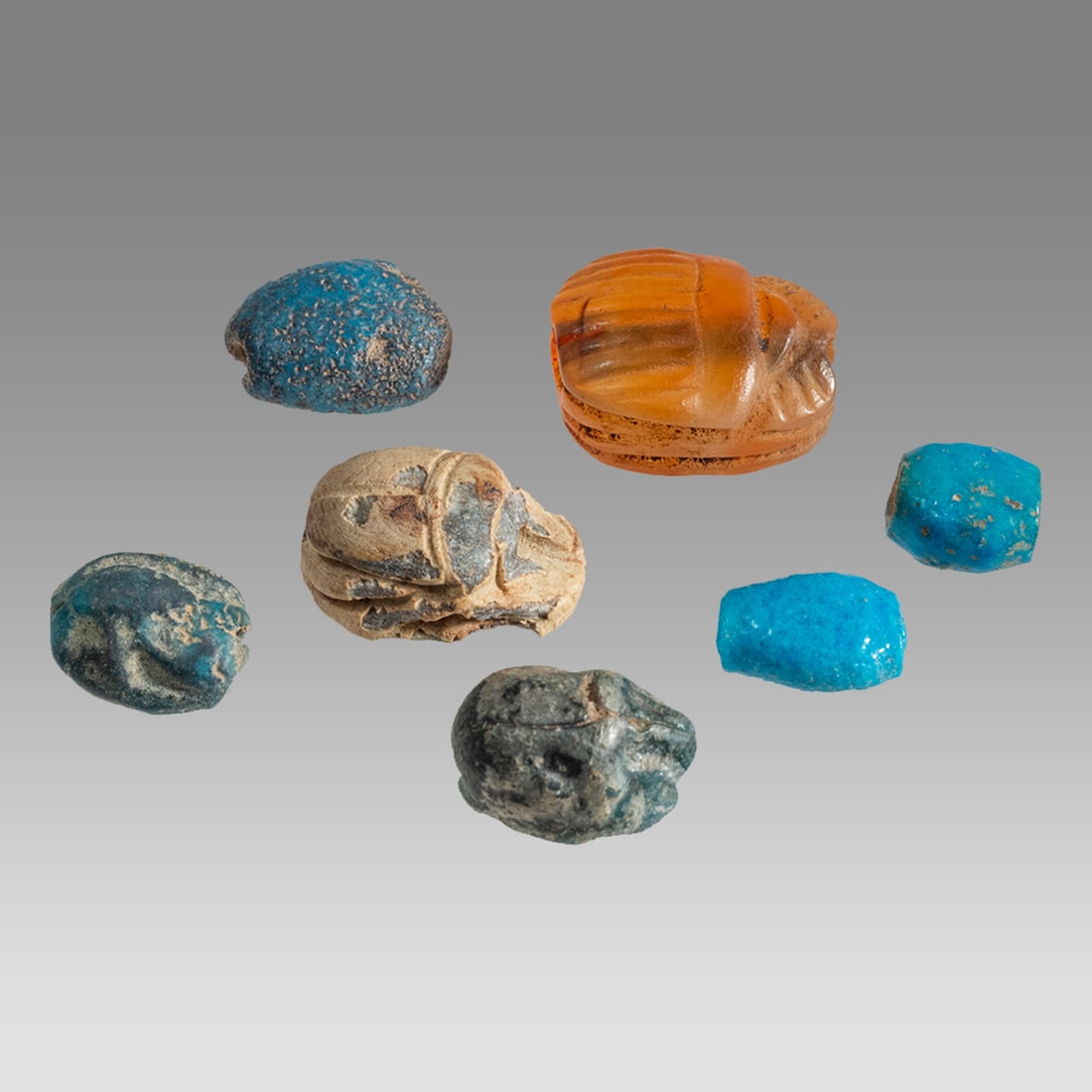 Lot Of 6 Ancient Egyptian Faience, Stone Scarabs C.500-30 Bce. Auction