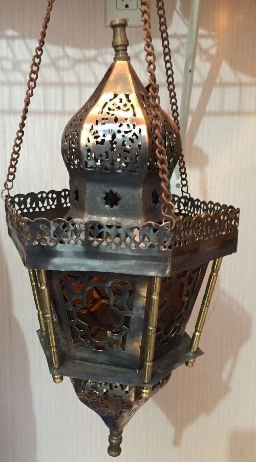 Middle Eastern Brass Hanging Lamp with open work