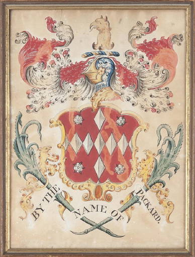 Watercolor Packard Family Crest, 19th C., 13'' X 9