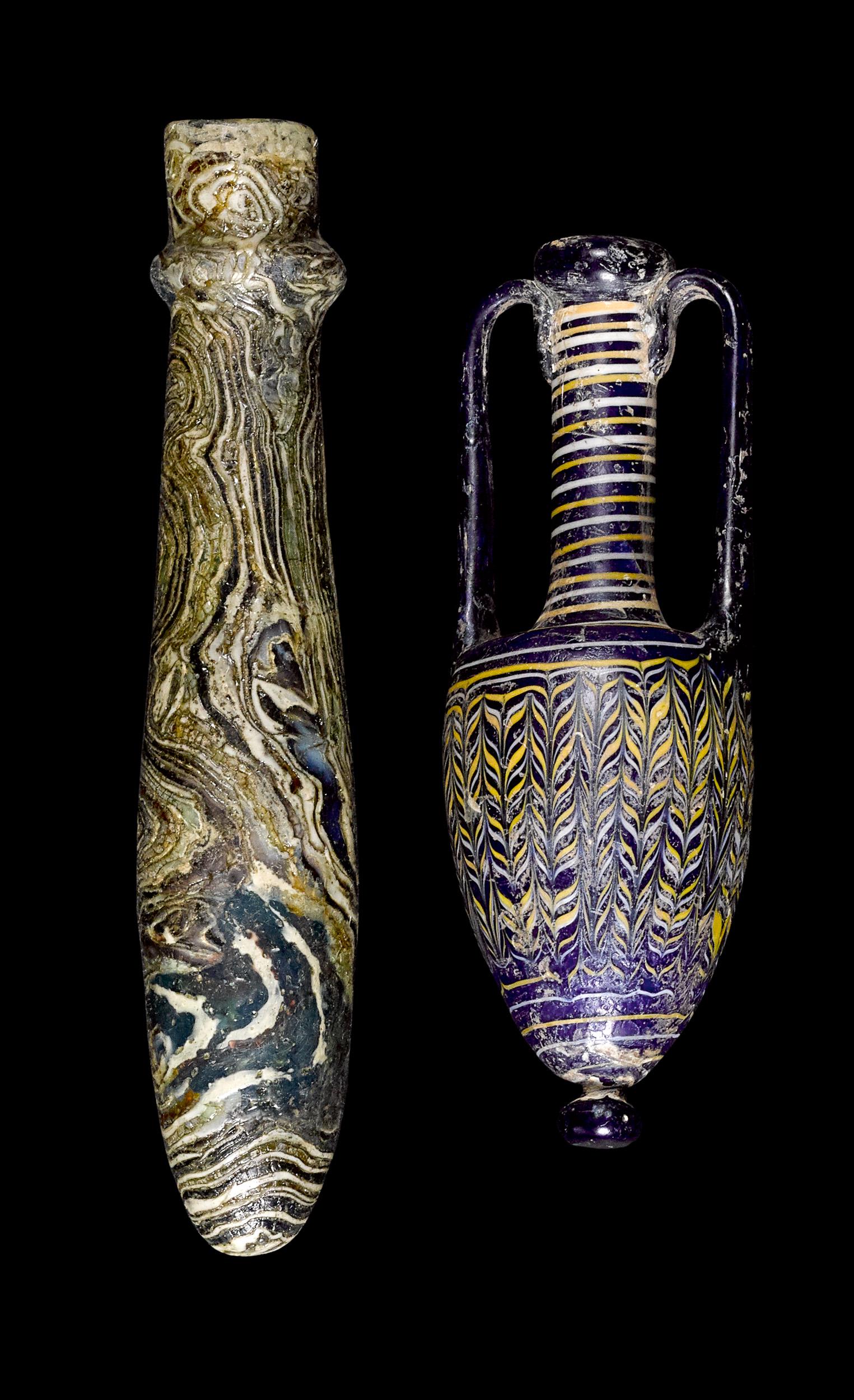 Greek Glass Core Form Vessel, Etc.