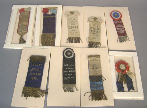 431: Nine political ribbons, ca. 1900.
