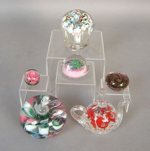 434: Six glass paperweights by Zimmerman, Ron Hansen