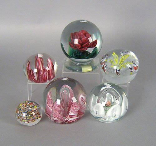 Six Glass Paperweights By Zimmerman (3), New Engl