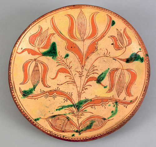 383: Bucks County, Pennsylvania sgraffito redware cha