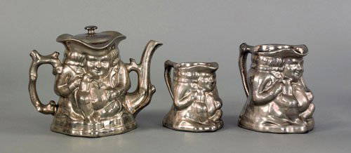 English Silver Resist Toby Coffee Pot, 19th C.,