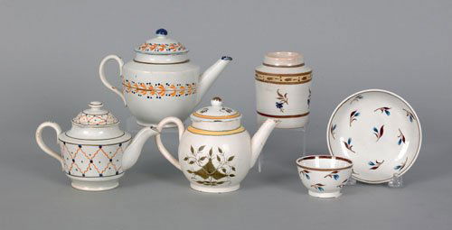 282: Three miniature Leeds pearlware teapots, early 1