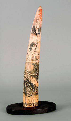 Nathaniel S. Finney Scrimshaw Walrus Tusk, Ca. 1