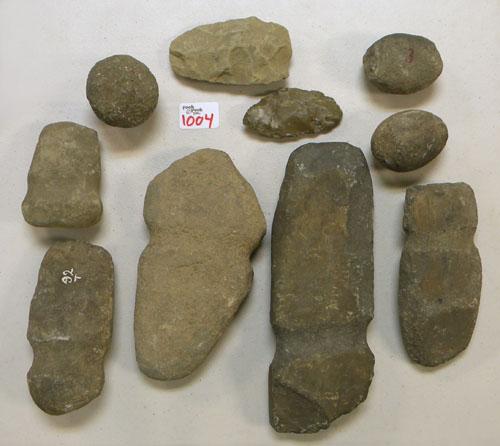 Group Of Indian Stone Artifacts, Axes, Stone Ball