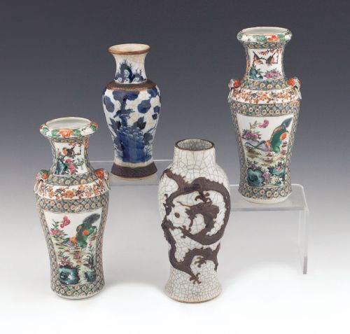 Pair Of Chinese Famille Verte Vases, 10'' H., Toge