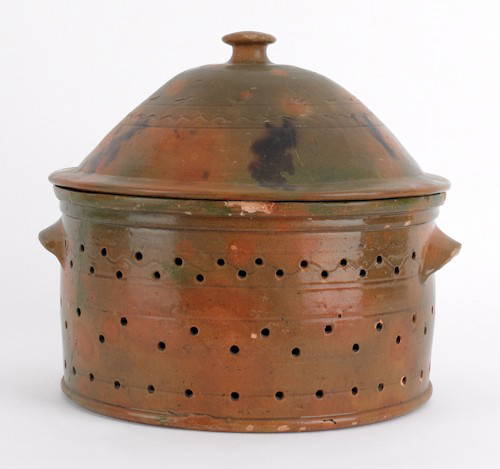 Massive Pennsylvania Redware Lidded Colander, I